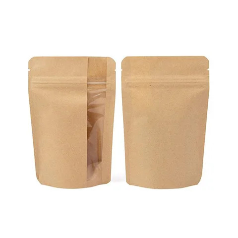Buy Top Selling Plain Window Brown Kraft Paper Bag Doypack Stand Up Kraft Paper Pouch For Snack ...
