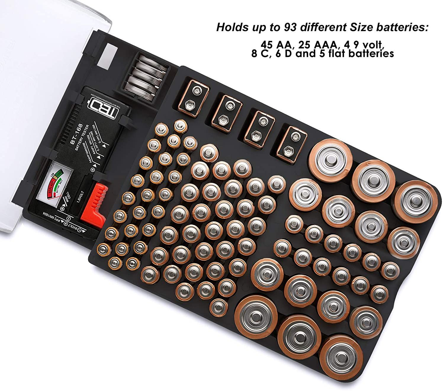 Buy The Battery Organizer And Tester With Cover, Storage Organizer And ...