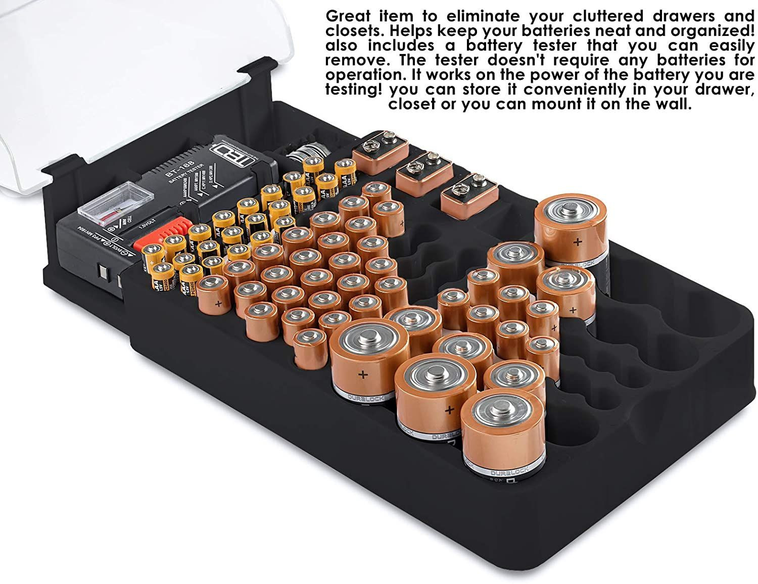 Buy The Battery Organizer And Tester With Cover, Storage Organizer And ...