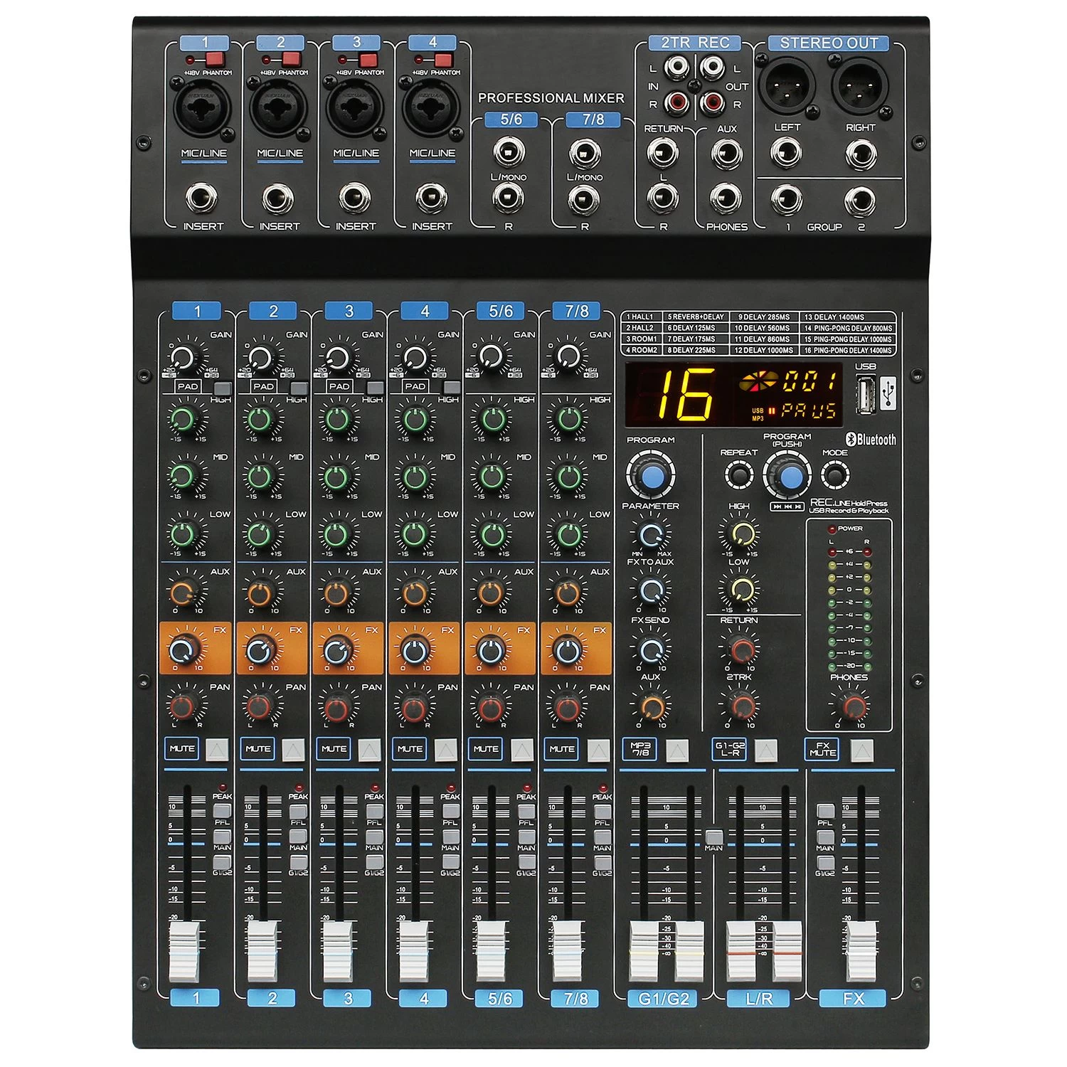 Buy Professional Mixer 8-16 Channel Mixer 48v Phantom Power Bluetooth ...