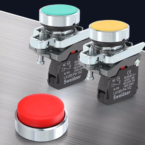 Buy 22mm Spring Return Momentary Self-reset Circular Flat Pushbutton ...