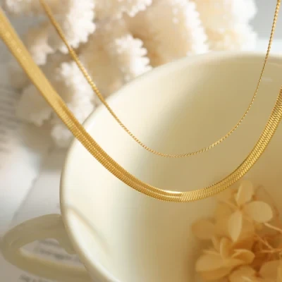 Buy Creative Fashion Stainless Steel Gold Plated Snake Chain Double ...