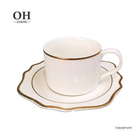 Buy Fine Bone China Black Leaves Cup And Saucer With Delicate Gold Rim ...