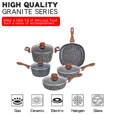 Buy Most Popular 9pcs Granite Pattern Nonstick Cookware Sets Granite ...