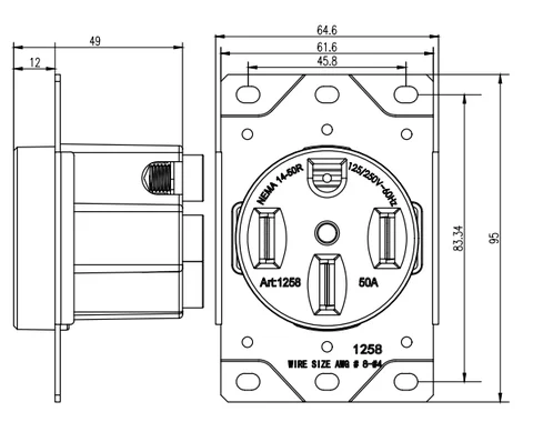 Buy Ul Certified 3-outlet Wall Socket 1258 50a 125v/250v Nema14-50r ...