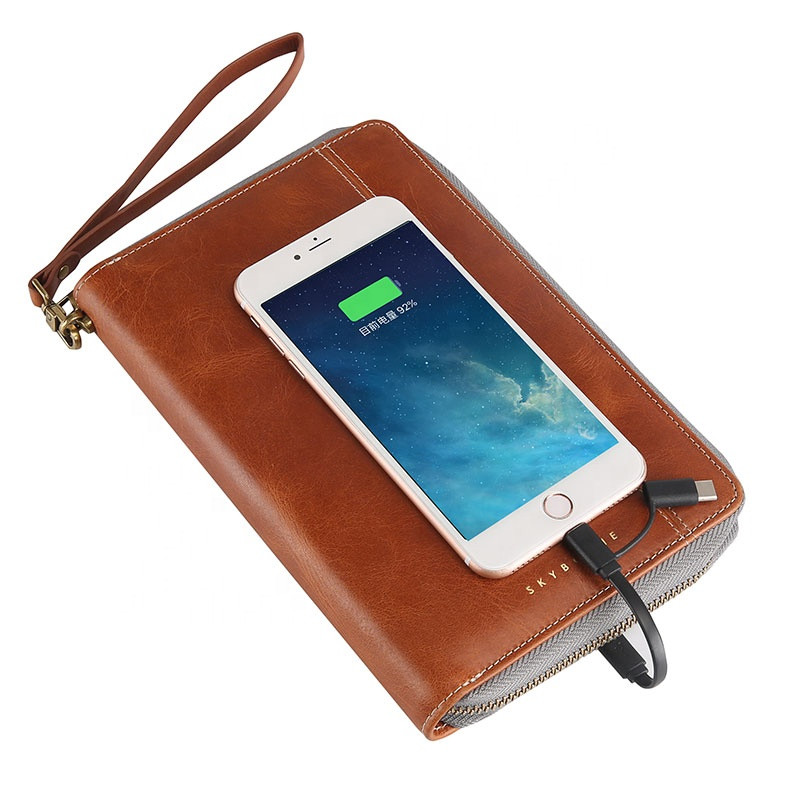 Buy Zippered Genuine Leather Power Bank Wallet With Wireless Charging ...