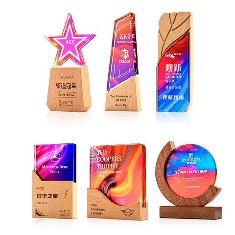 Buy Customizable Classic Solid Wood Crystal Award Personalized Trophies ...