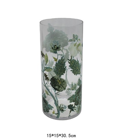 Buy Flowers Decal Glass Cylinder Vase from Zibo Zhaohai Light ...