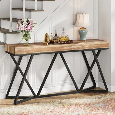 Buy Unique Design Modern Entrance Foyer Table Black Frame And Wood Top ...