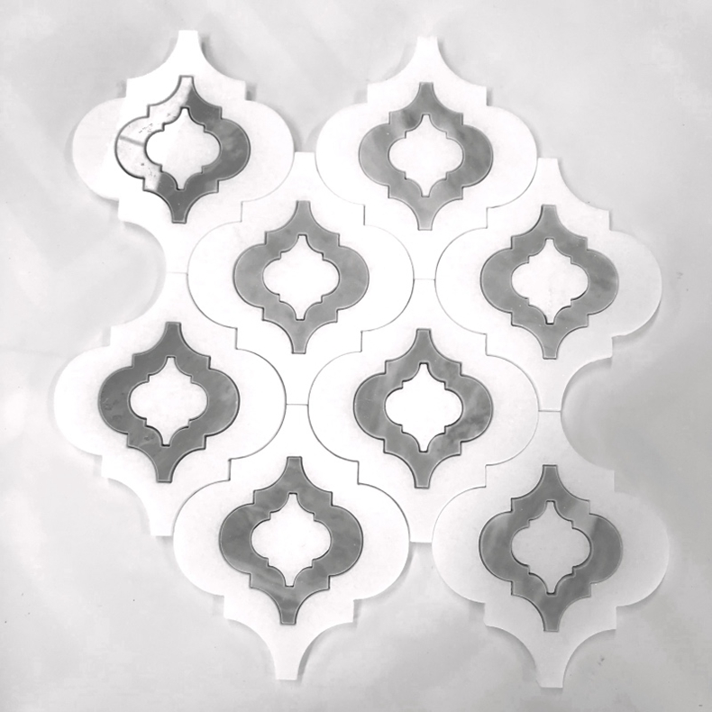 Buy Arabesque Waterjet Thassos White Mix Gery Marble Lantern Mosaic ...