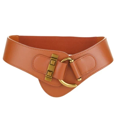 Buy Custom Luxury Elastic Camel Color Leather Women Wide Waist Belt ...