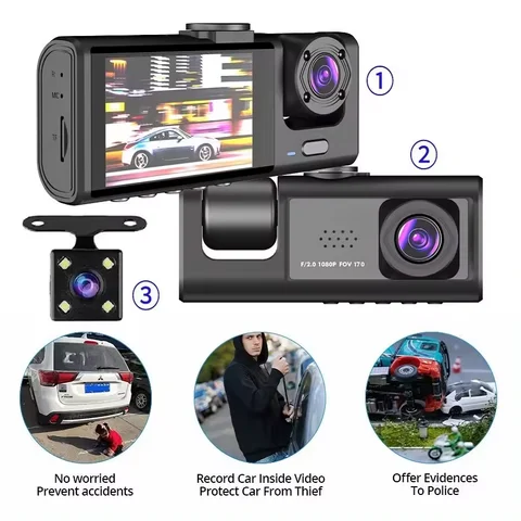 Buy Dash Cam 3 Channels 1080p Hd Front Rear And Inner Camera Car Video ...