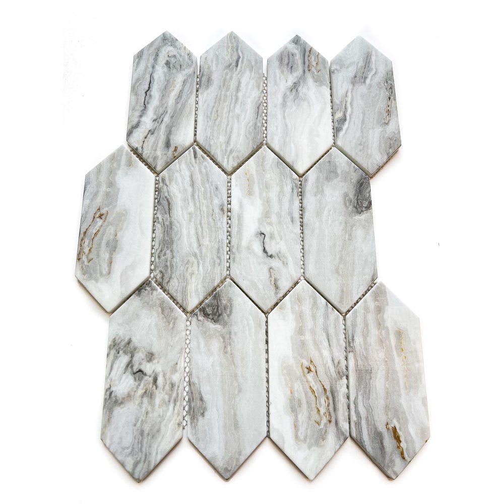 Buy Decorative White Natural Stone Grey Picket Pattern Hexagon Shape ...