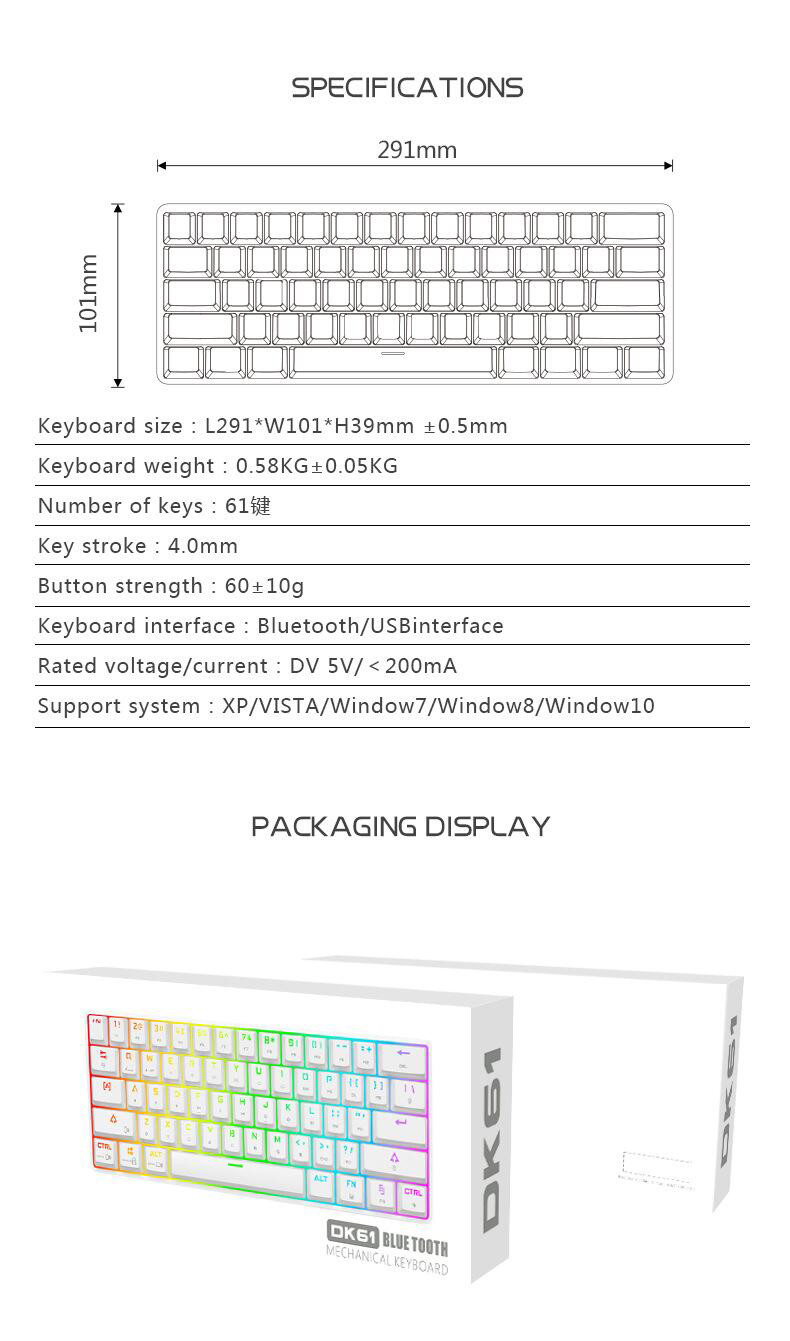 Buy Dk61 Mechanical Keyboard Blue Axis Wireless Dual Mode Rgb Light ...