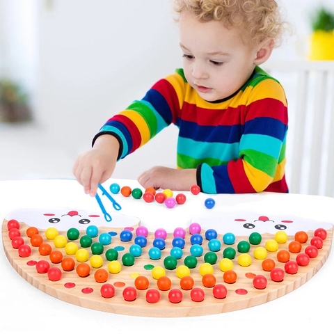 Buy Fine Motor Learning Color Sorting Clip Beads Games Rainbow Board ...