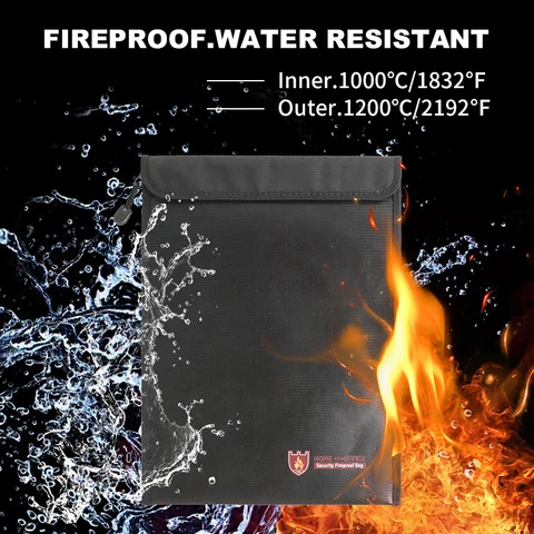 Buy Fireproof Waterproof Bag Pouch 28x38cm Black Fire Proof File Bag ...