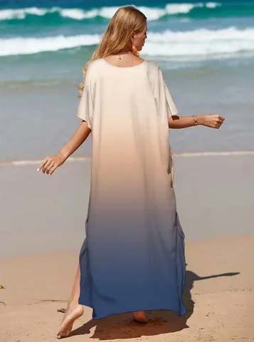 Buy Gradient Color Sleeveless Side Slit Good Quality Kaftan Robes For ...