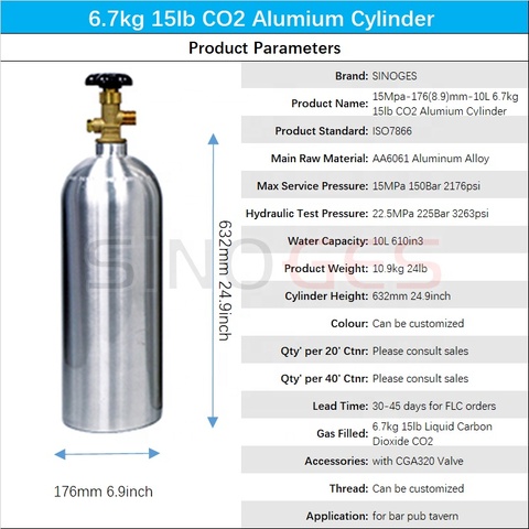 Buy Iso7866 6.7kg 15lb Co2 Liquid Carbon Dioxide 10l Aluminum Alloy ...
