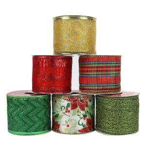 Buy Midi Ribbons Print Fabric Burlap Organza Christmas Ribbon Wire Edge ...