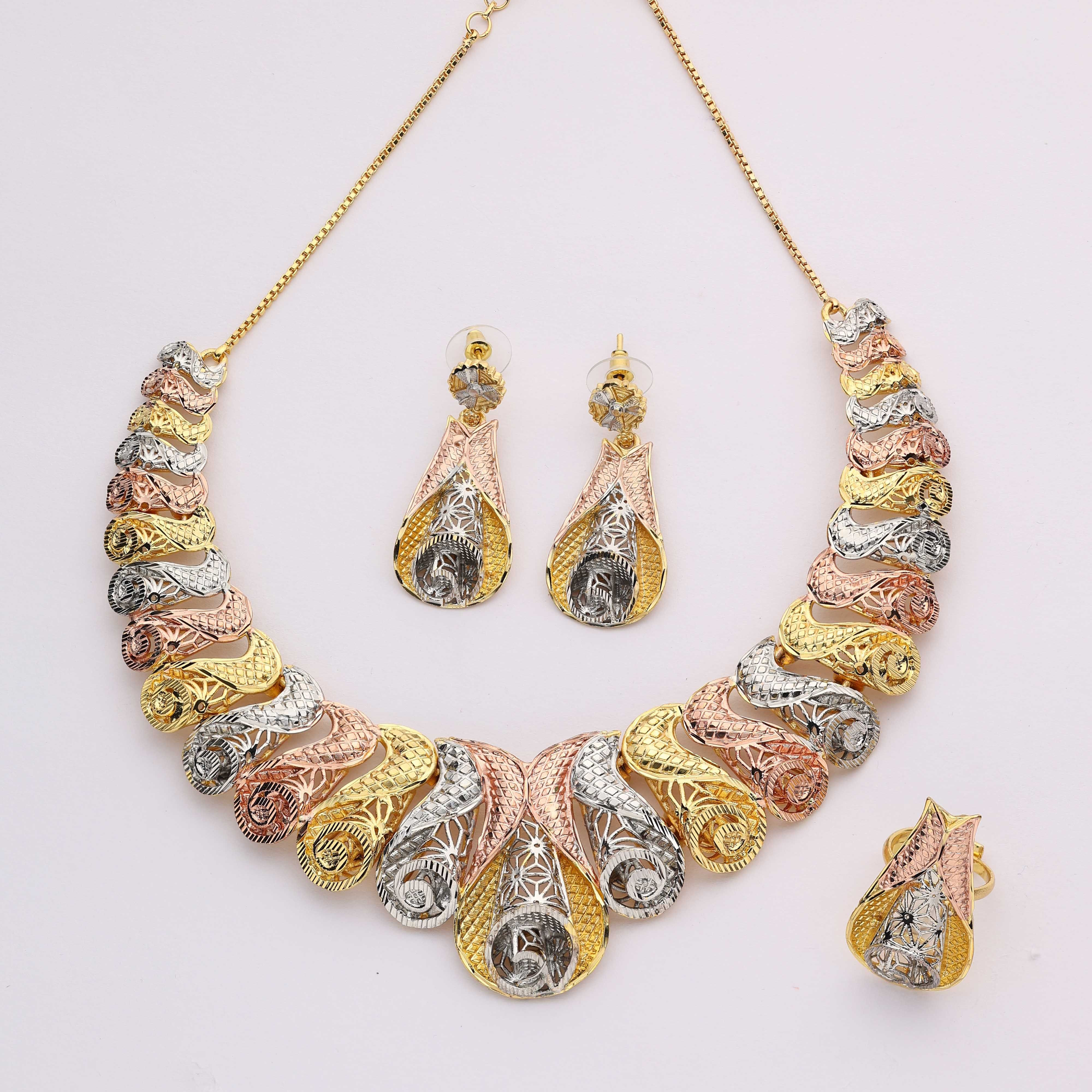 Buy 3 Tone Plated Necklaces Set, 3 Tone Gold Jewelry For Women, Trendy ...