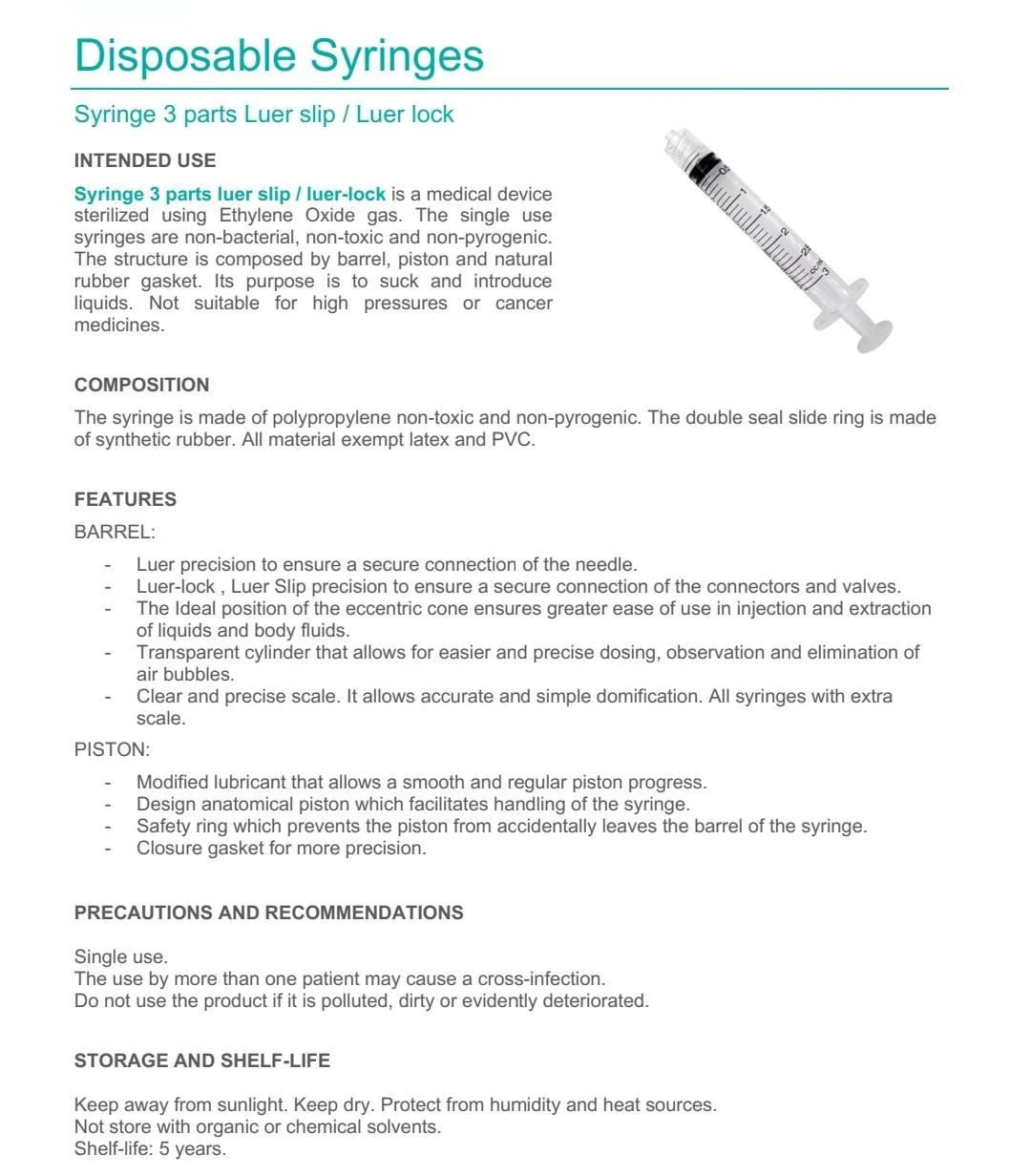 Buy Single Use Syringes With Needle And Without Needle And Single Use ...