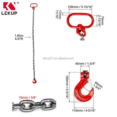 Buy 3/8" X 6 Single Leg Chain Sling With Hook G80 Alloy Steel Engine ...