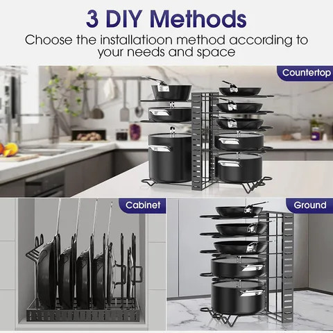 Buy Adjustable Kitchen Pot Holder Pan Organizer Shelf 8-tier Pot Racks ...