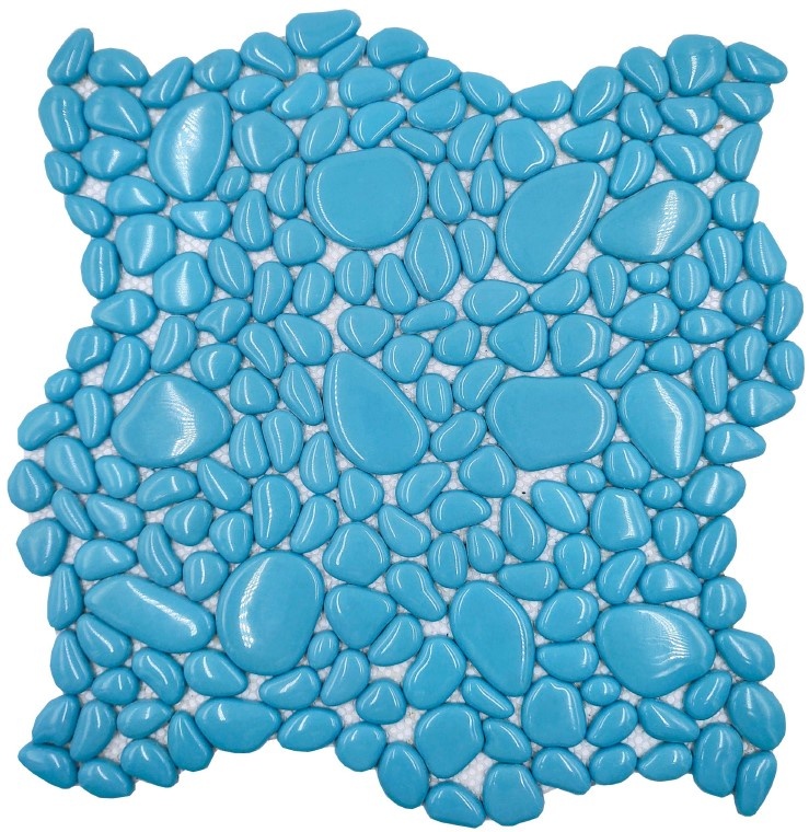 Buy Aqua Blue Recycled Solid Pure Color Pebble Mosaics Tiles For Wall ...