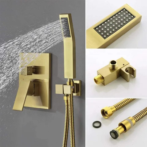 Buy Brushed Gold All-copper Concealed Shower Set Wall-mounted Cold Hot ...