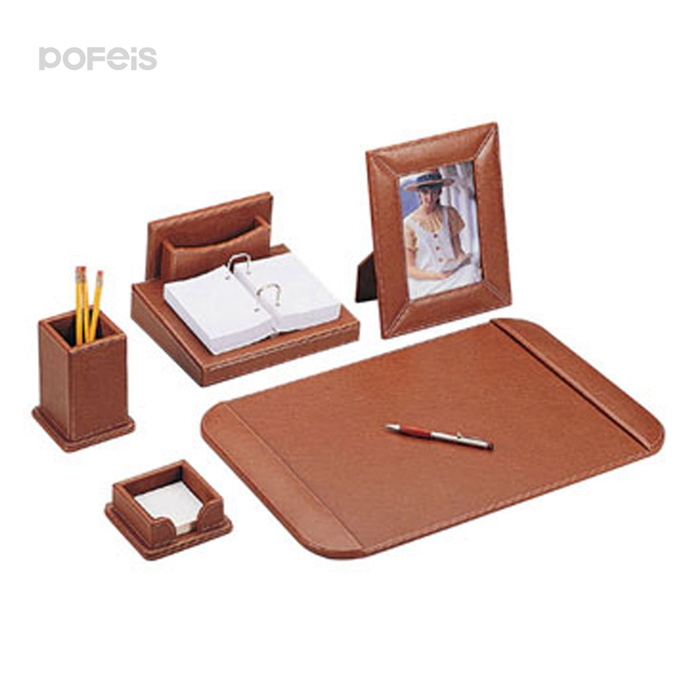 Buy Custom Multi-function Leather Desk Organizer Desktop Stationery Set ...