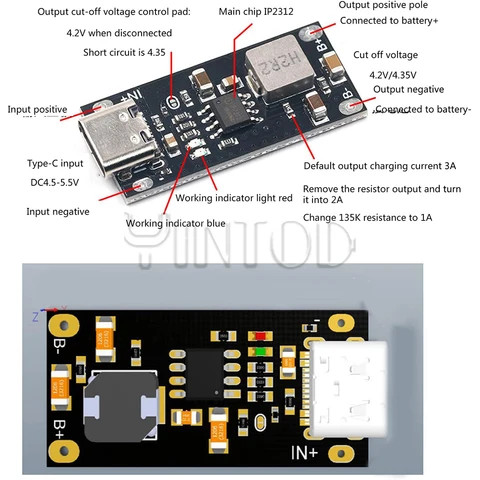 Buy Ip2312 Lithium Battery Charging Board Type-c Usb Fast Charger Board ...