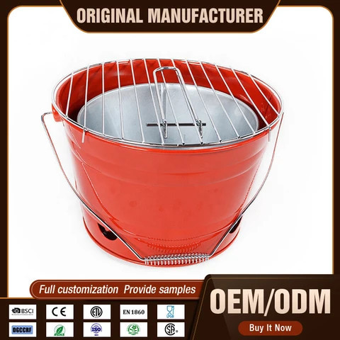 Buy Mini Portable Barbecue Charcoal Grill Galvanized Bbq Red 10 Bucket ...