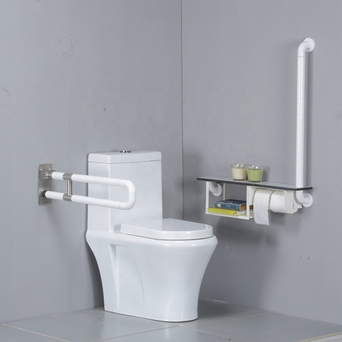 Buy White Anti-slip Hinged Handicap Toilet Grab Bars Fold Down Grab Bar ...