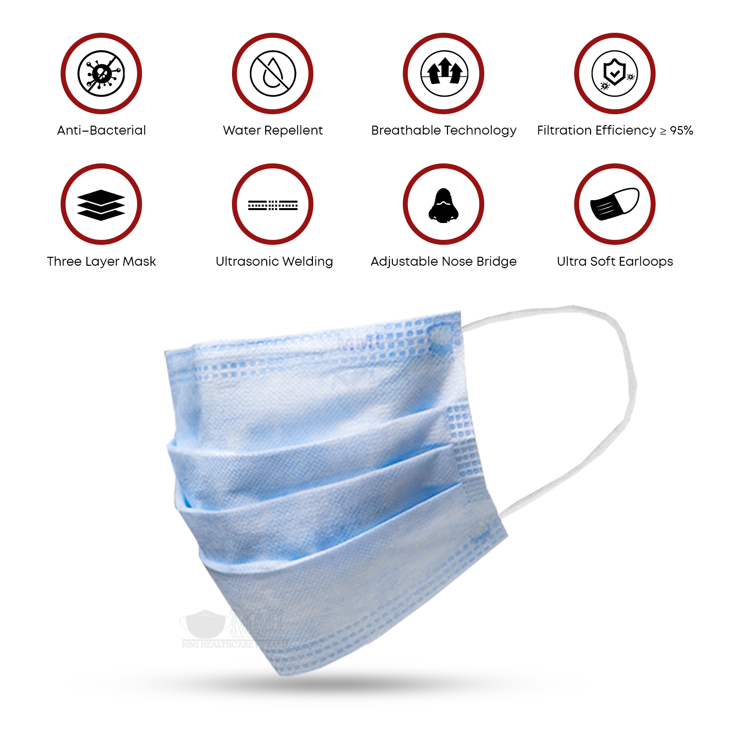 Buy 3 Ply Surgical Mask (with Nose Clip) from MMI Healthcare Pvt. Ltd ...