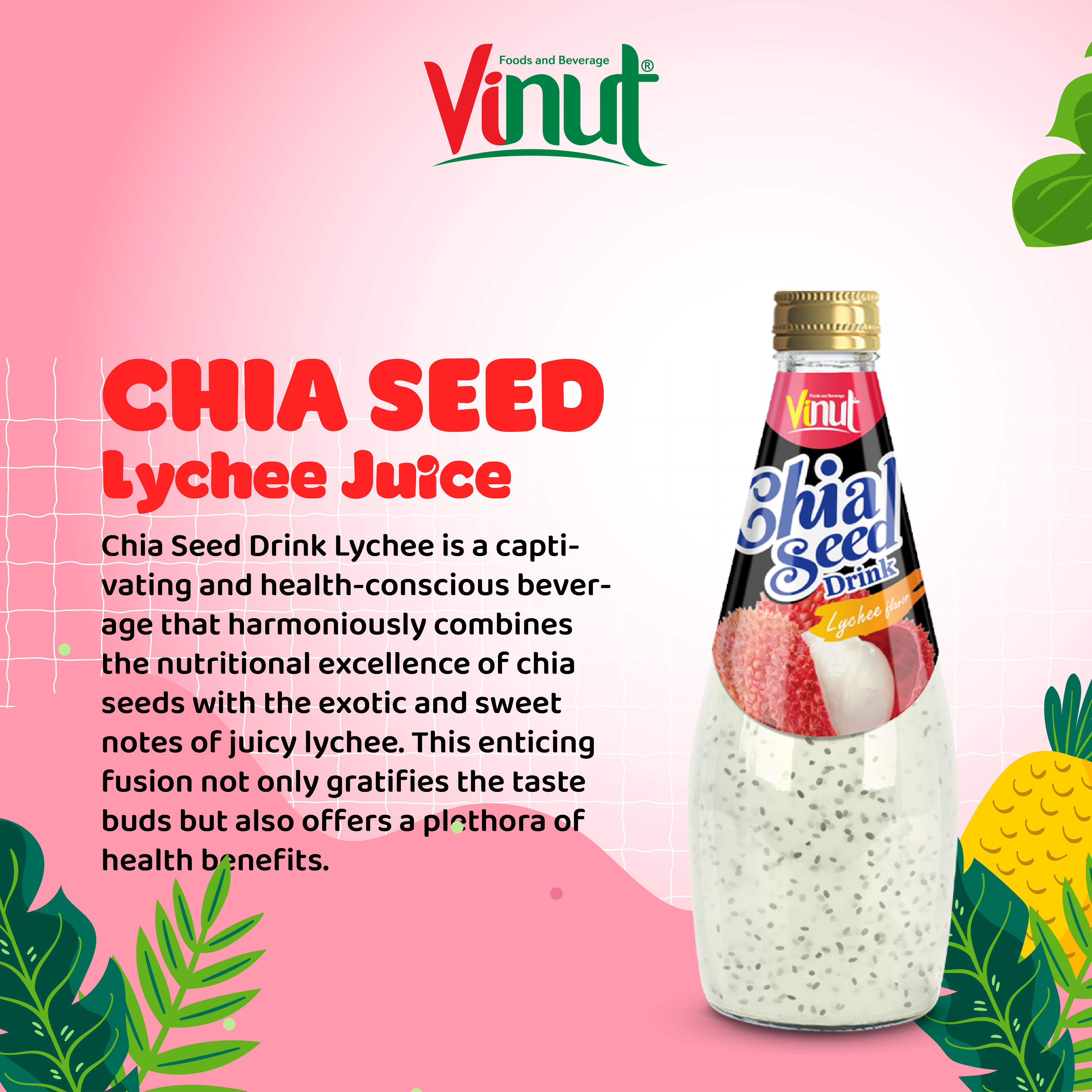 Buy 290ml Lychee Juice With Chia Seed Vinut Free Sample, Private Label ...