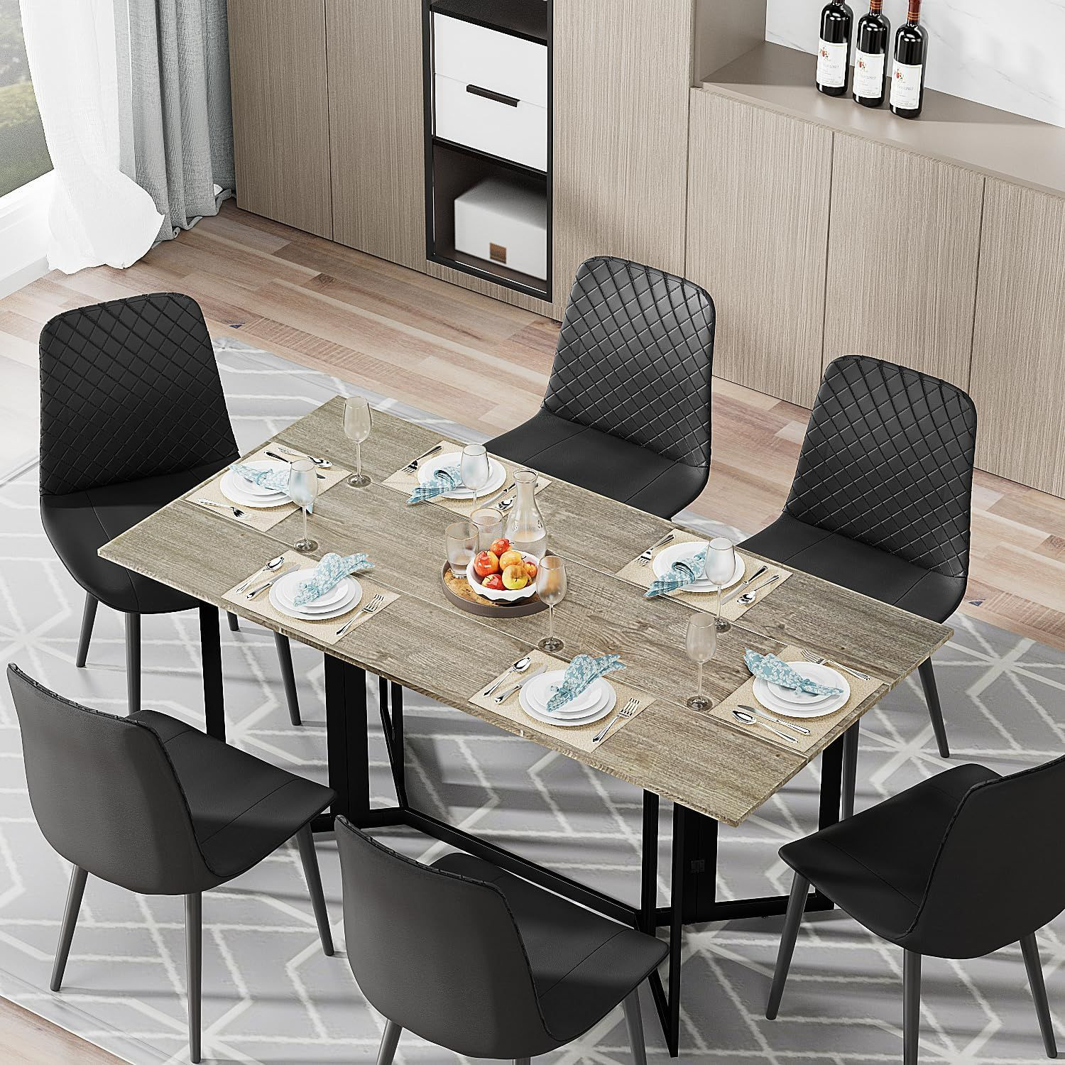 Buy Dining Table For 6 People, 62 Inch Foldable Wood Dining Table from ...