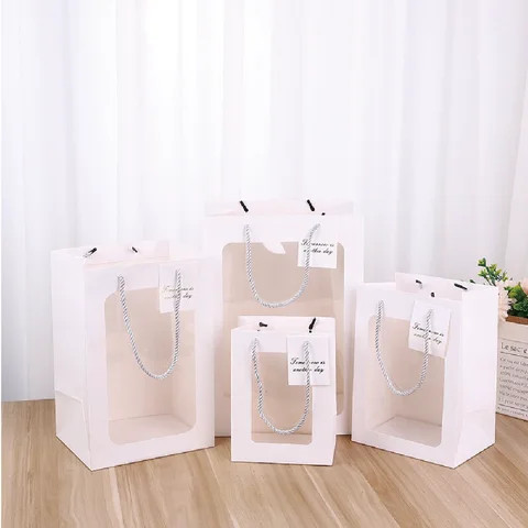 Buy Custom Paper Bag Window Rose Bouquet Flowers Hand Bags Gift ...