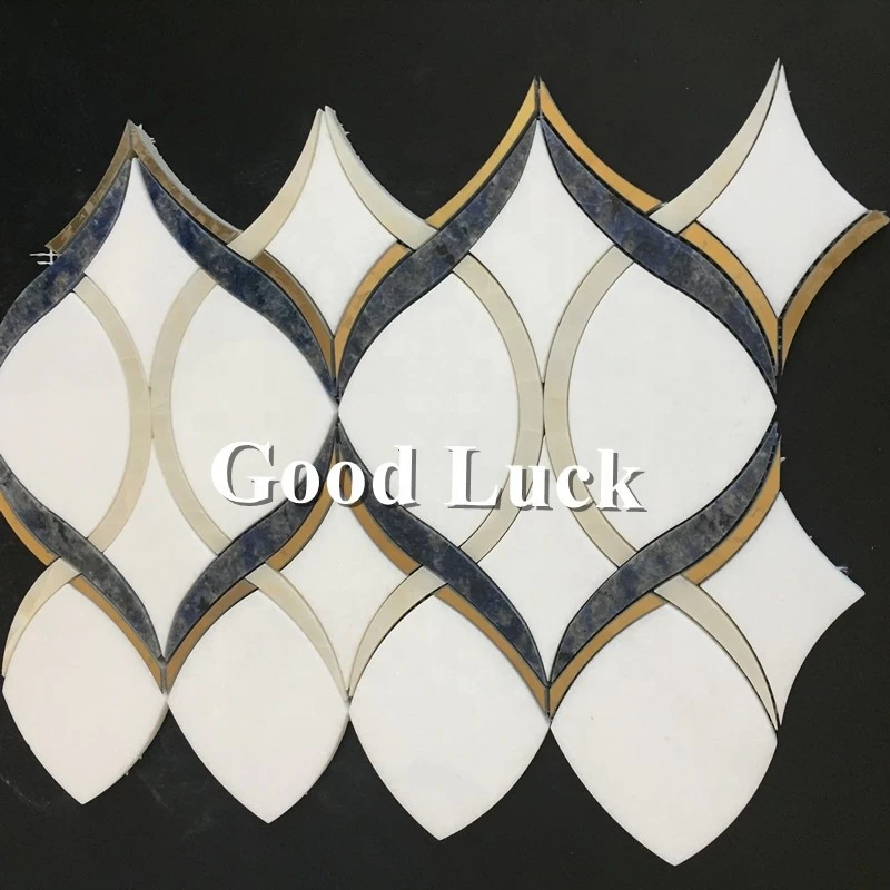 Buy Mixed Marble Inlay With Brass Waterjet Mosaic Tile For Wall And Backsplash Decoration From