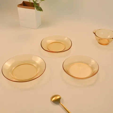 Buy Simple Style Dinnerware Colored Clear Kitchen Plates And Bowl Glass ...