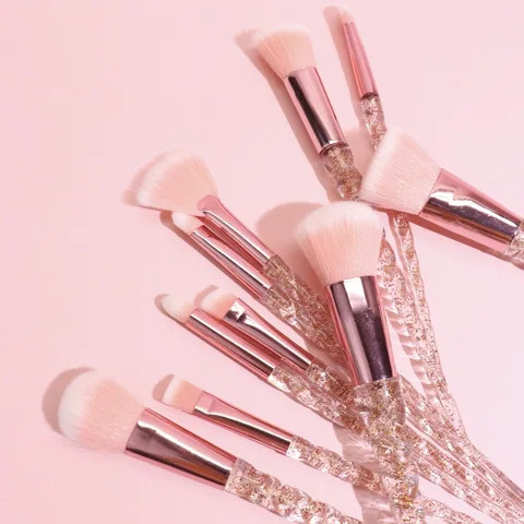 Buy 10 Crystal Spiral Makeup Brushes Set, Girl Heart, Beginners ...