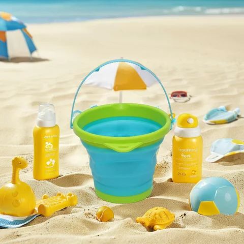 Buy Customizable Portable Round Beach Bucket Silicone Collapsible ...