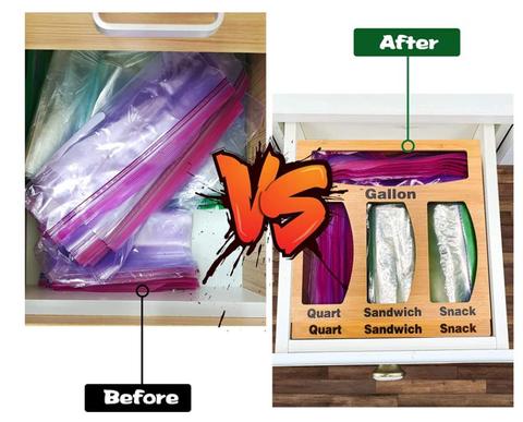 Buy Kitchen Drawer Wooden Plastic Bag Organizer Box Bamboo Ziplock Bag ...