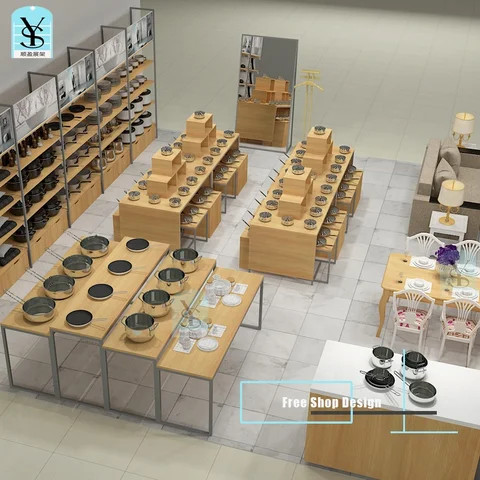 Buy Mall Supermarket Shelves Steel Wood Retail Cutlery Kitchenware Rack ...