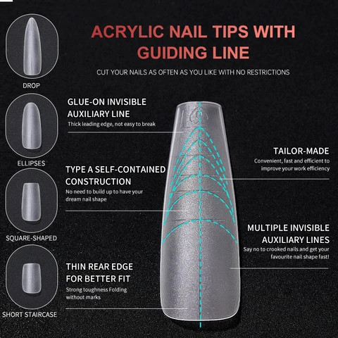 Buy Nail Full Cover Tips Frosted Texture Graduated Line Medium Long Xi ...