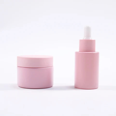 Buy Pink Skincare Packaging Set 30ml Glass Dropper Bottle Matte Frosted ...