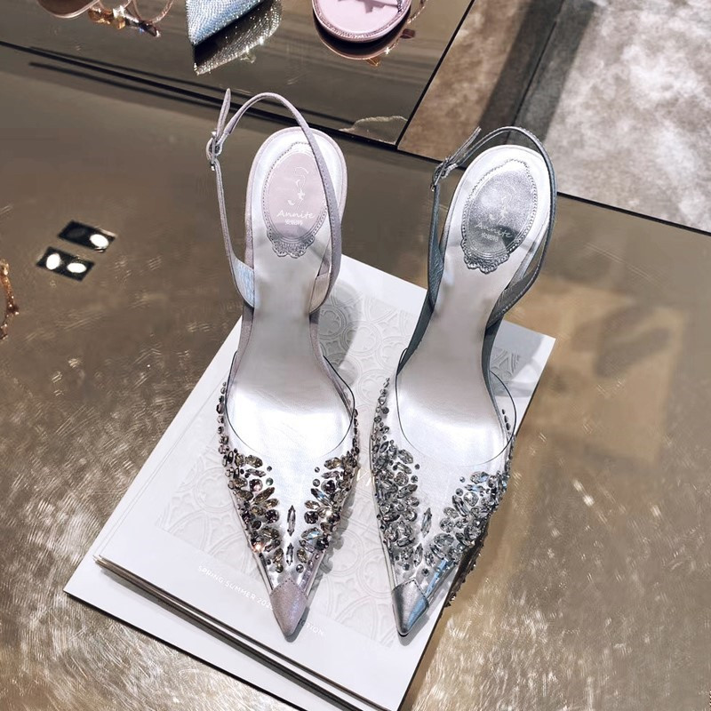Buy 2021 Grape Granules Rhinestone Transparent Heels Pvc Upper Crystal ...