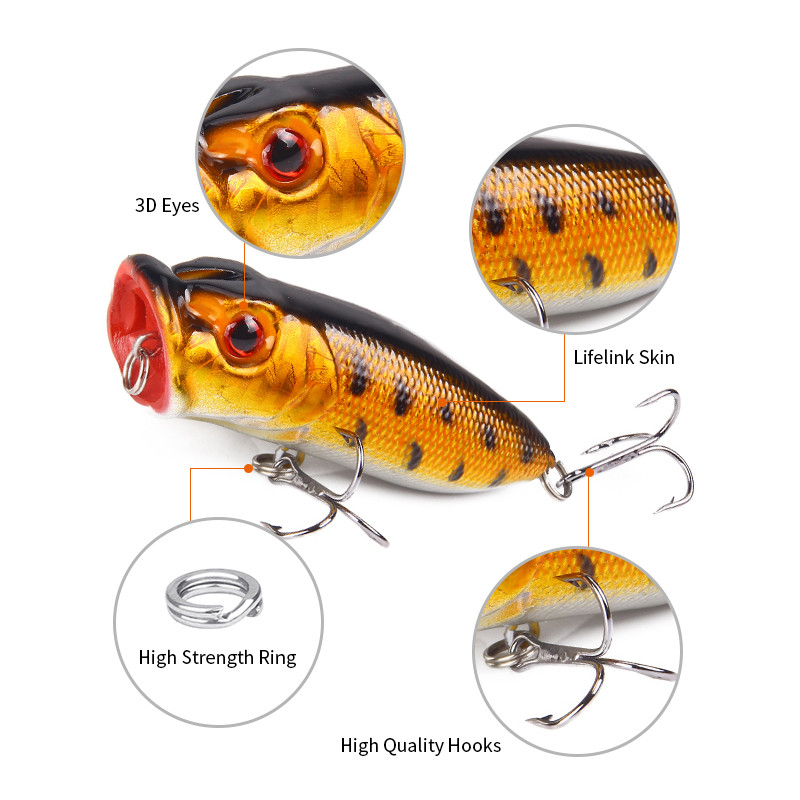 Buy 65mm 11.8g Topwater Floating Popper Lures With Extra Wide Mouth ...