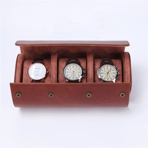 Buy High End Custom Leather Watch Case 3 Slots Portable Watch Storage ...