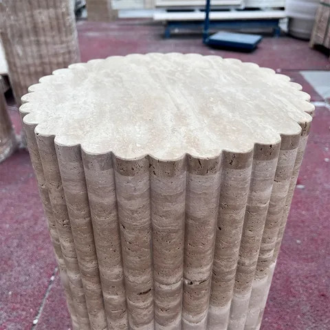 Buy Kings-wing Modern Travertine Cylinder Plinth Round Side Table ...