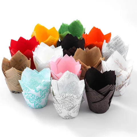 Buy Tulip Cupcake Liners,150 Pieces Cupcake Paper Muffin Cups With Gold ...